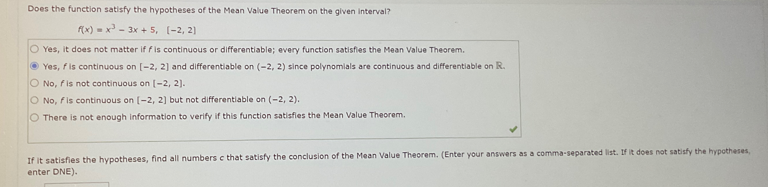 Solved Does the function satisfy the hypotheses of the Mean | Chegg.com