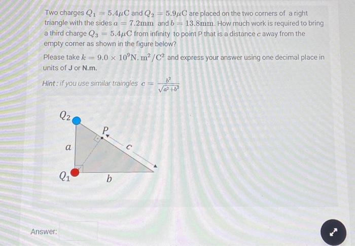 Solved Two charges Q1=5.4μC and Q2=5.9μC are placed on the | Chegg.com