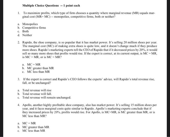 Solved Multiple Choice Questions -- 1 point each 1. To | Chegg.com