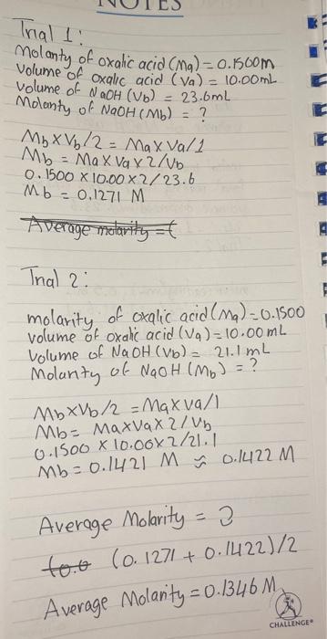 Solved PART B - NaOH STANDARDIZATION Conc. of standardized | Chegg.com