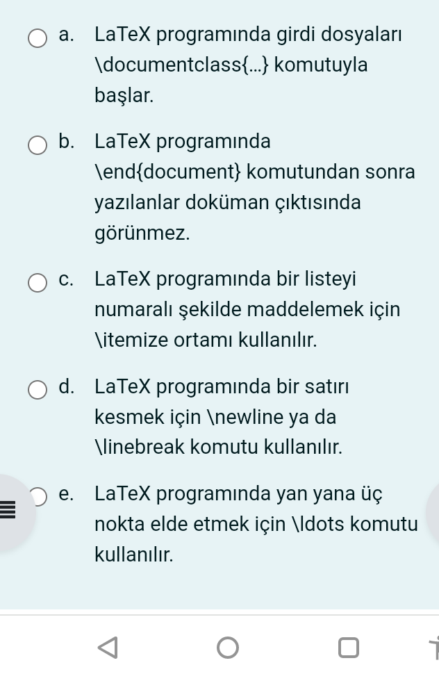 Solved a. LaTeX programında girdi dosyaları Idocumentclass | Chegg.com