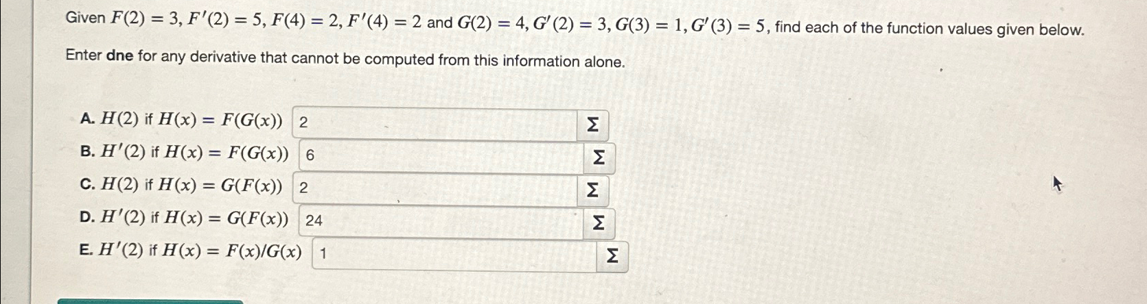 Solved Given F(2)=3,F'(2)=5,F(4)=2,F'(4)=2 ﻿and | Chegg.com