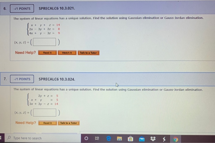 Solved The system of linear equations has a unique solution. | Chegg.com