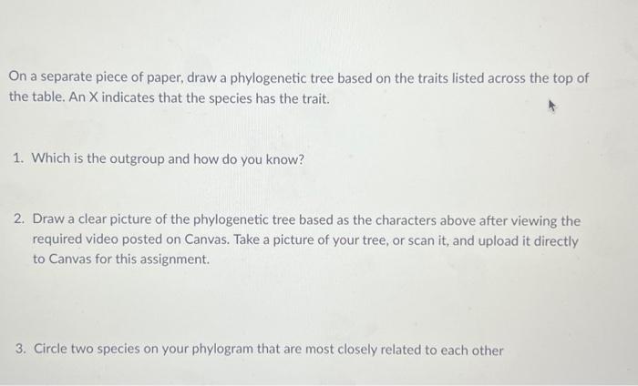Solved On a separate piece of paper, draw a phylogenetic | Chegg.com