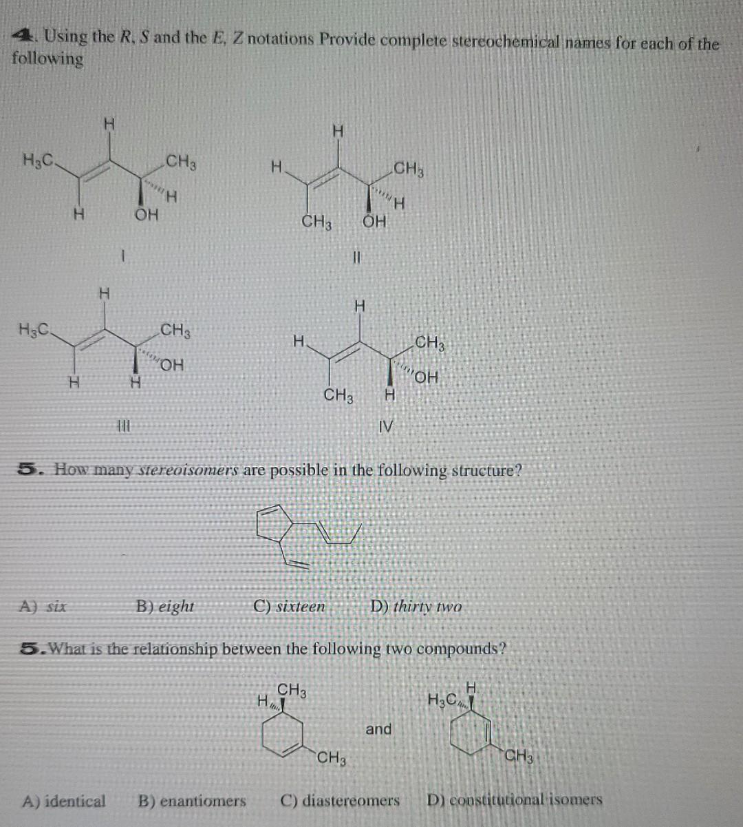 Solved 4. Using the R, S and the E. Z notations Provide | Chegg.com