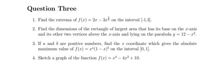 Solved Question ThreeFind the extrema of f(x)=2x-3x23 ﻿on | Chegg.com
