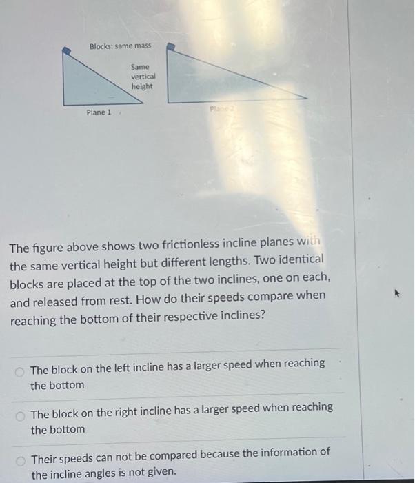 Solved The figure above shows two frictionless incline | Chegg.com