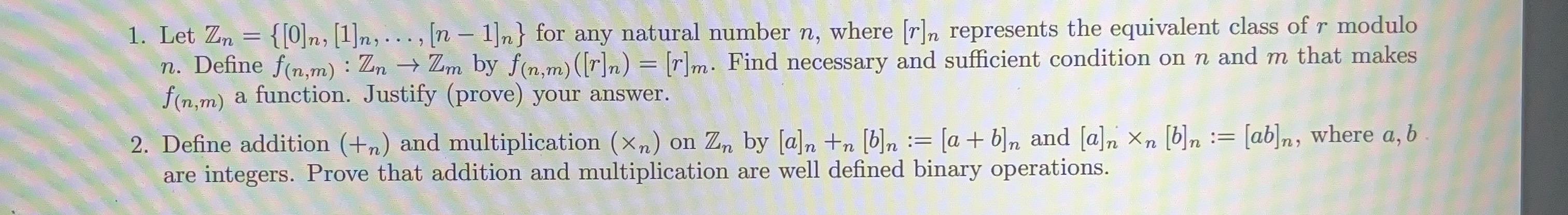 Solved Let Zn={[0]n,[1]n,dots,[n-1]n} ﻿for any natural | Chegg.com
