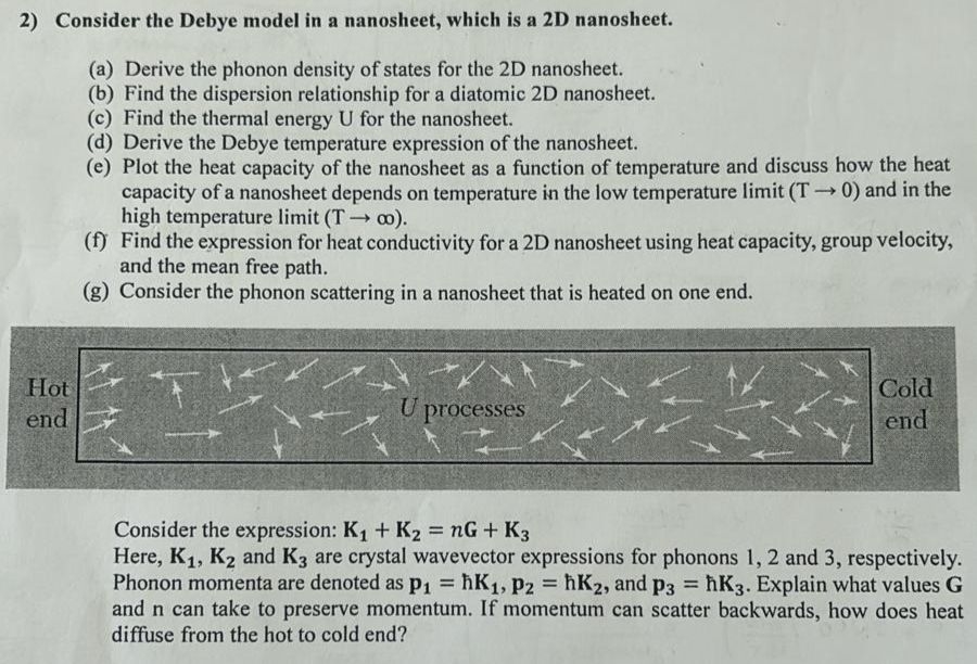 Solved Consider the Debye model in a nanosheet, which is a | Chegg.com