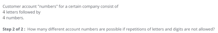 Solved Customer account "numbers" for a certain company | Chegg.com