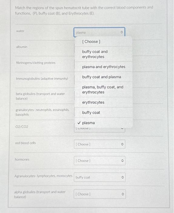 Solved Match the regions of the spun hematocrit tube with | Chegg.com