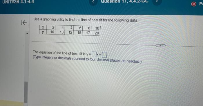 Solved Use a graphing utility to find the line of best fit | Chegg.com
