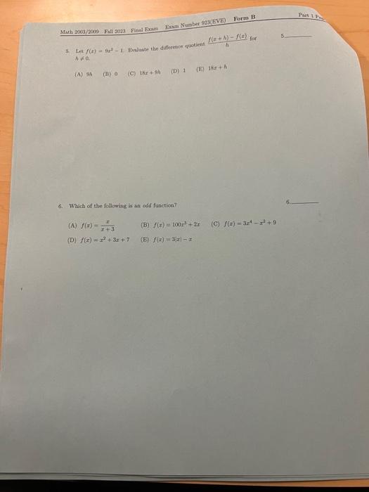 Solved Math 2003/2009 Fall 2023 Final Exam Exam 5. Let ( | Chegg.com