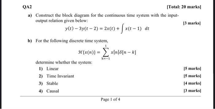 Solved QA2 a) Construct the block diagram for the continuous | Chegg.com