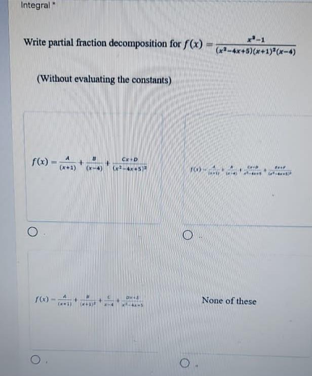 Solved Integral Write partial fraction decomposition for | Chegg.com