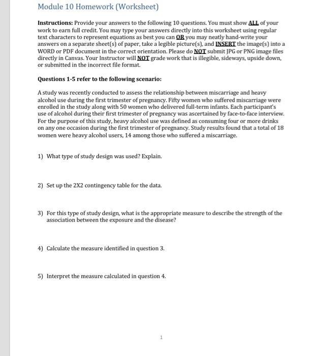 Solved Module 10 Homework (Worksheet) Instructions: Provide | Chegg.com