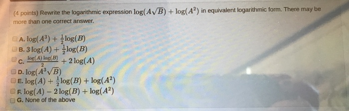 Solved (4 points) Rewrite the logarithmic expression | Chegg.com