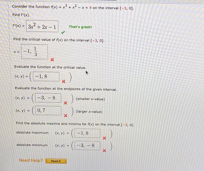 Solved Consider the function f(x)=x3+x2−x+4 on the interval | Chegg.com