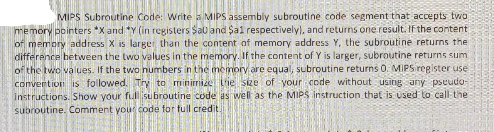 Solved Mips Subroutine Code Write A Mips Assembly