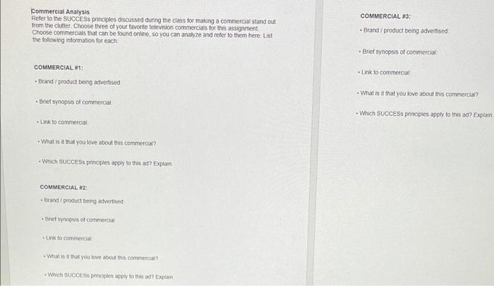 Solved COMMERCIAL #3: Commercial Analysis Refer to the | Chegg.com