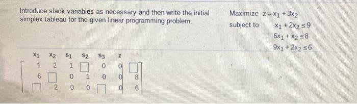 Solved Introduce slack variables as necessary and then write | Chegg.com