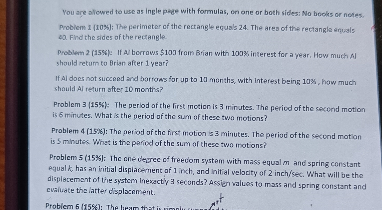 Solved You are allowed to use as ingle page with formulas, | Chegg.com