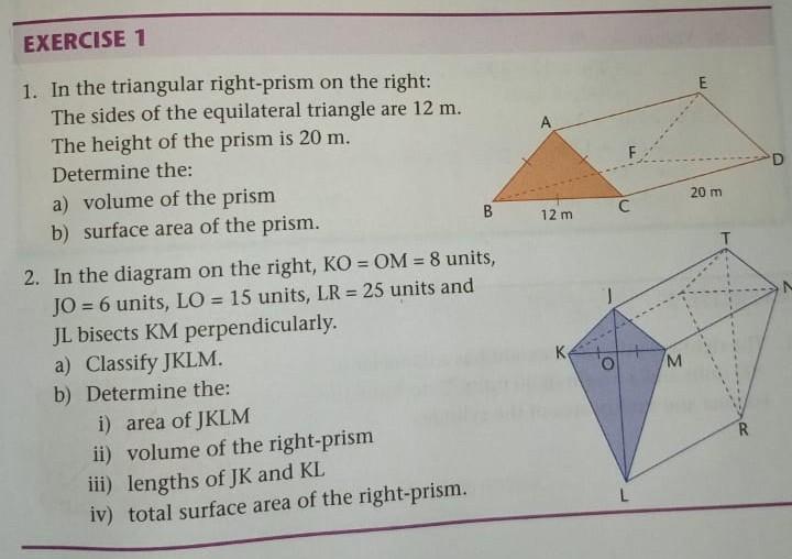 Solved 1. In the triangular right-prism on the right: The | Chegg.com