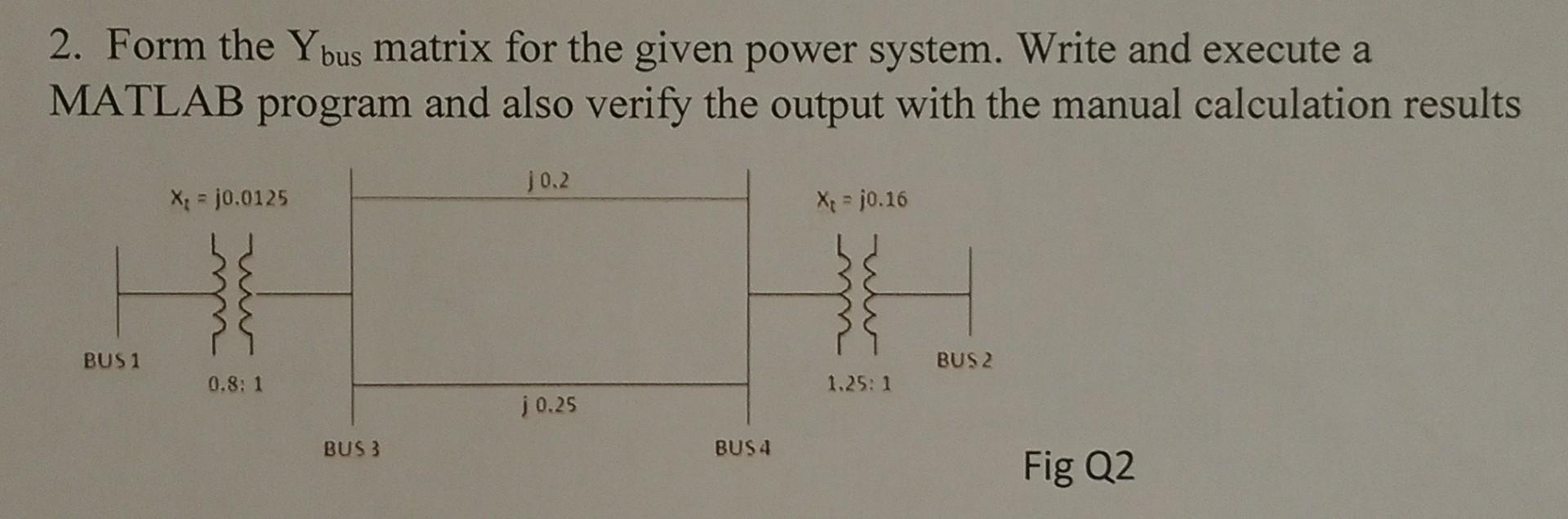 Solved 2 Form The Ybus Matrix For The Given Power System 