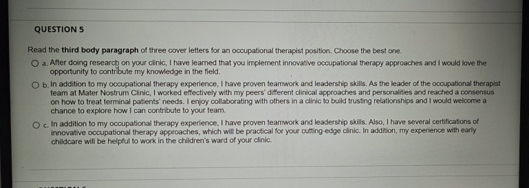 Solved QUESTION 5Read the third body paragraph of three | Chegg.com