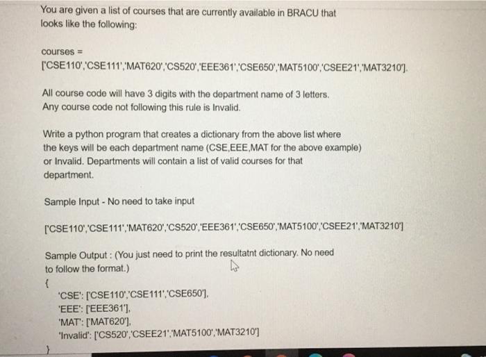Solved You are given a list of courses that are currently | Chegg.com