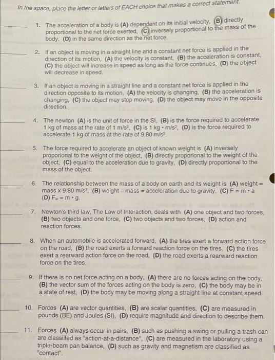 Solved In the space, place the letter or letters of EACH | Chegg.com