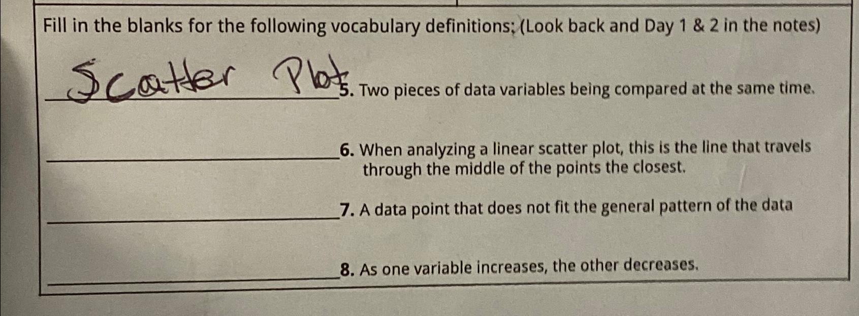 Solved Fill in the blanks for the following vocabulary | Chegg.com