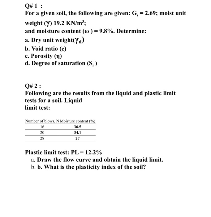 Solved Q#1 : For a given soil, the following are given: G, = | Chegg.com