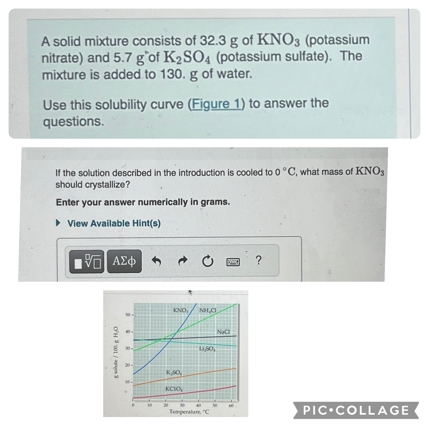 Solved A solid mixture consists of 32.3g ﻿of KNO3 (potassium | Chegg.com