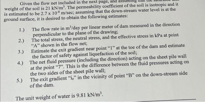 Solved Given the flow net included in the next page, and | Chegg.com