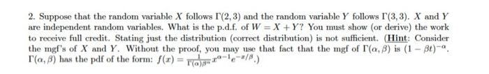 Solved 2. Suppose that the random variable X follows (2,3) | Chegg.com