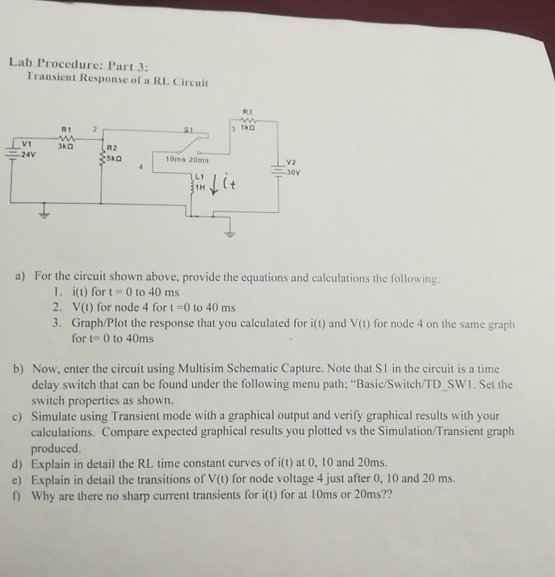 Solved Lab Procedure: Part 3: Transient Response of a RL | Chegg.com