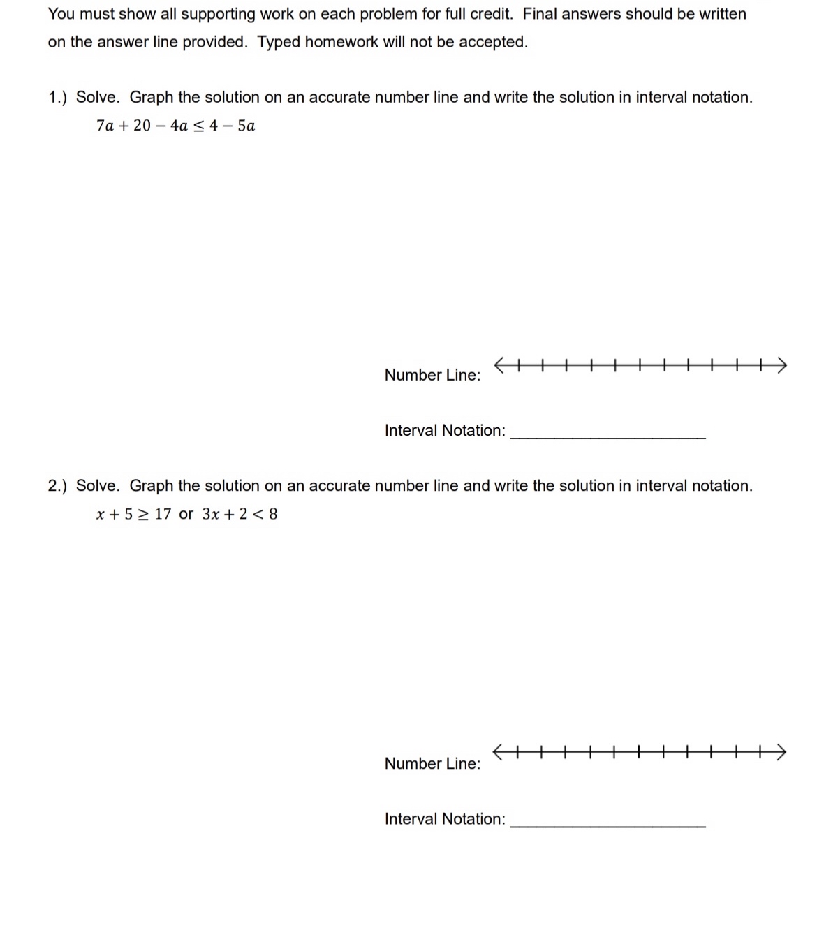 Solved You must show all supporting work on each problem for | Chegg.com