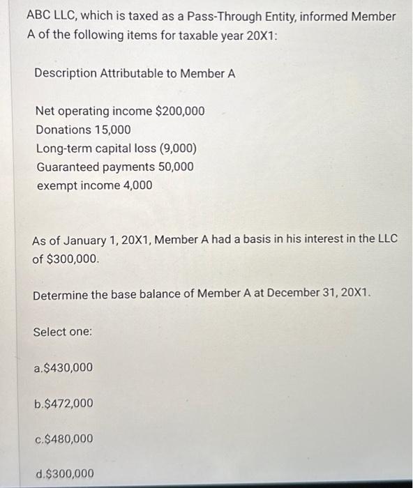 Solved ABC LLC, which is taxed as a Pass-Through Entity, | Chegg.com