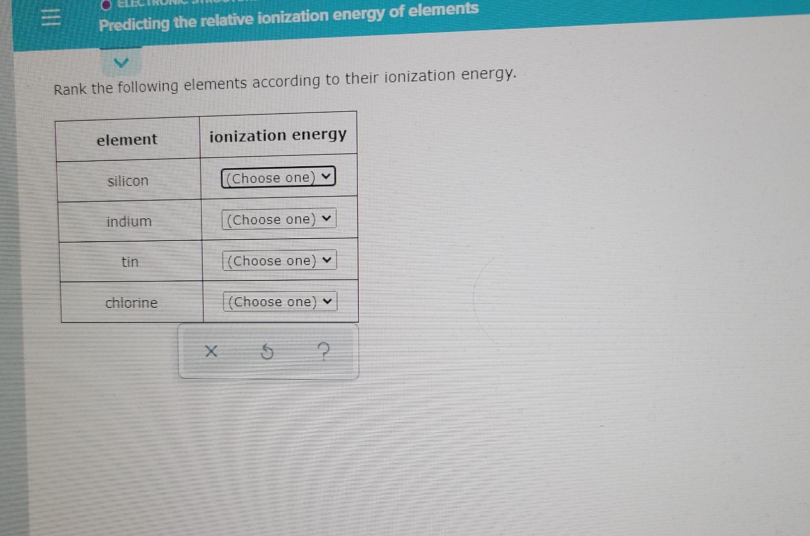 Solved Predicting the relative ionization energy of elements | Chegg.com