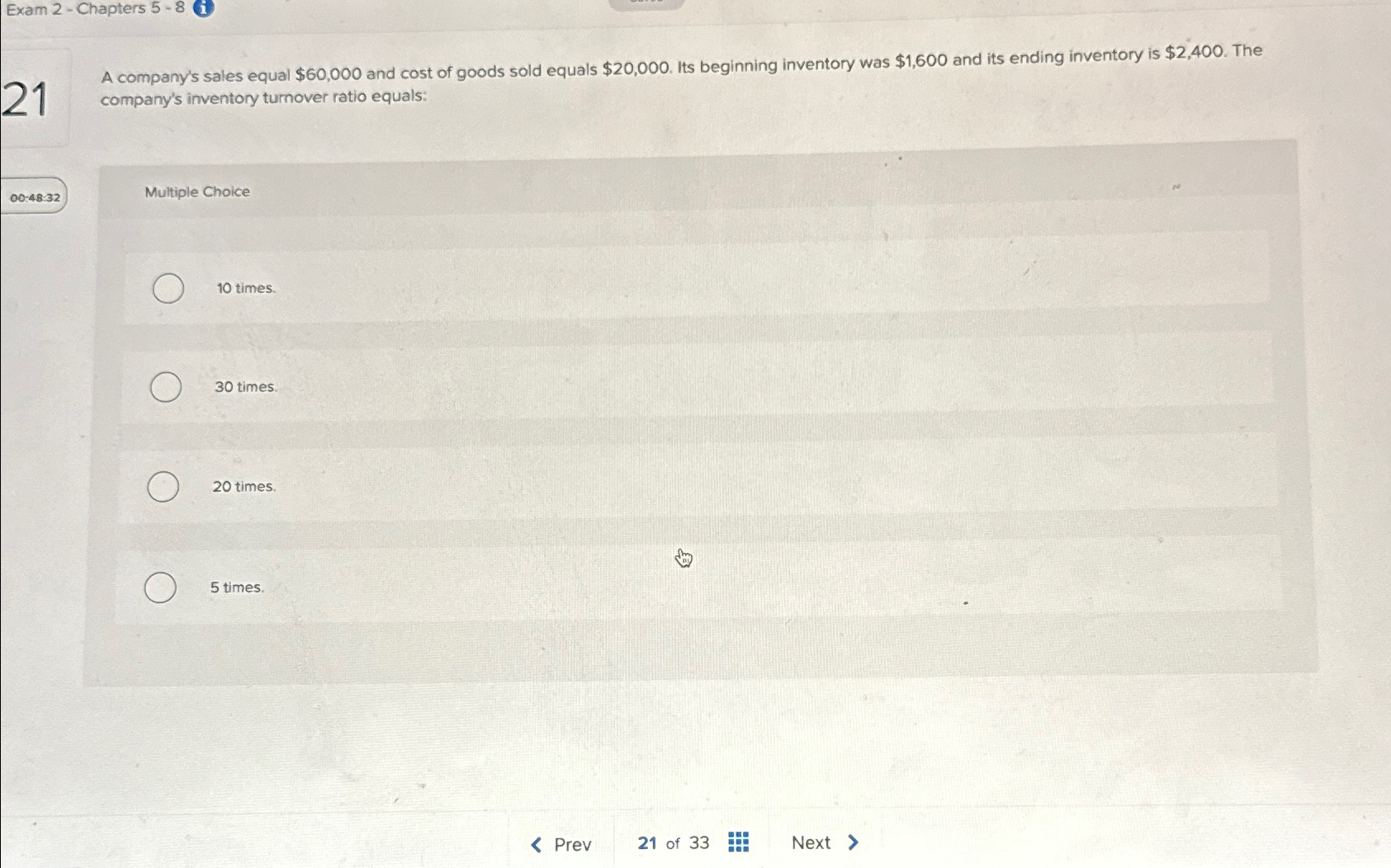 Solved Exam 2 - ﻿Chapters 5 - 8 (iA company's sales equal | Chegg.com