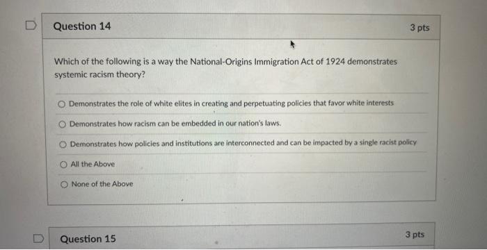 Which of the following is a way the National-Origins | Chegg.com