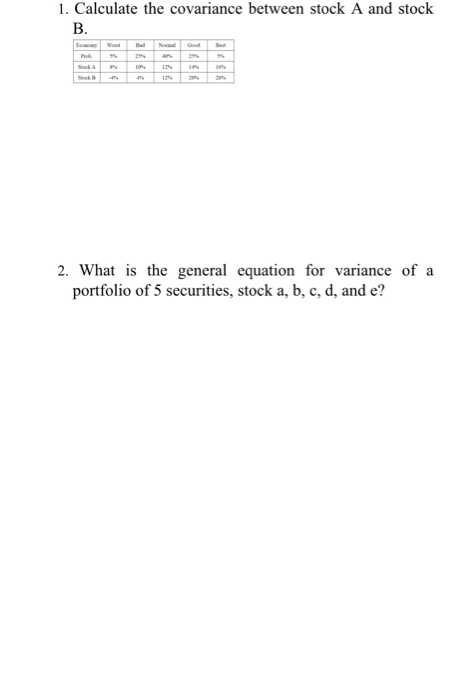 1. Calculate the covariance between stock A and stock | Chegg.com