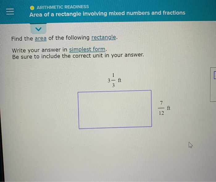 Solved ARITHMETIC READINESS Area of a rectangle involving | Chegg.com