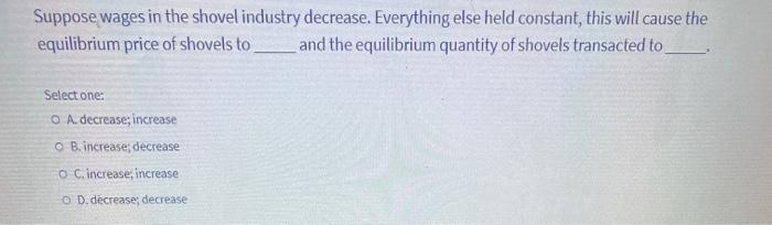 Solved Suppose wages in the shovel industry decrease. | Chegg.com