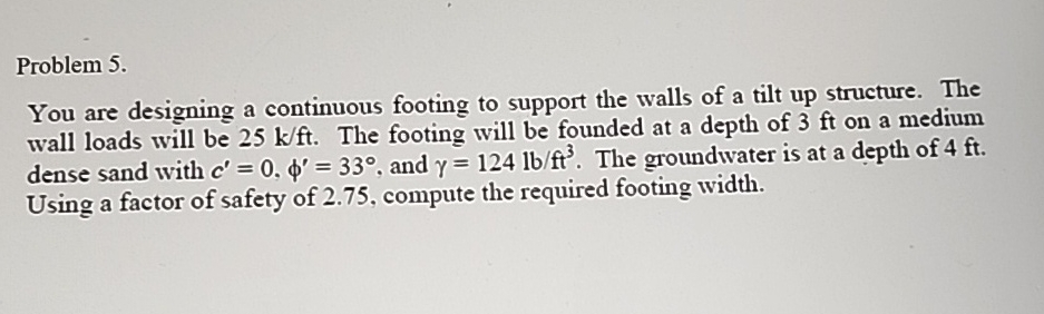 Solved Problem 5.You are designing a continuous footing to | Chegg.com