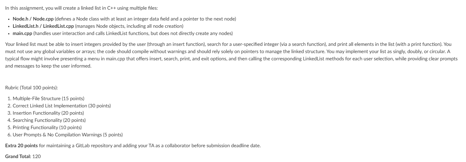 Solved In this assignment, you will create a linked list in | Chegg.com