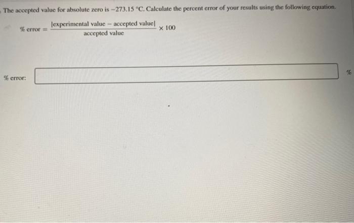 Solved % error = accepted value |experimental value − | Chegg.com