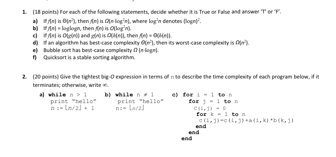 Solved (18 ﻿points) ﻿For each of the following statements, | Chegg.com