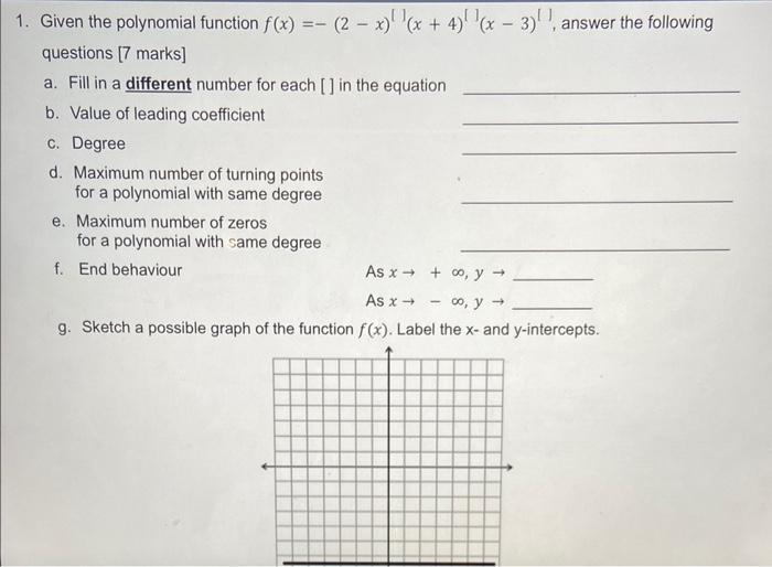 Solved - 1. Given the polynomial function f(x) = (2-x)(x + | Chegg.com